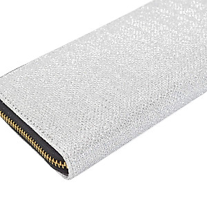 Premium Glitter Fabric Bling Continental Zip Around Wallet, Silver