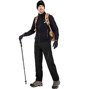 Jessie Kidden Mens Waterproof Hiking Pants, Outdoor Snow Ski Fishing Fleece Lined Insulated Soft Shell Winter Pants (6070 Black, 38)