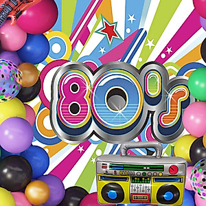 Amandir 80s 90s Theme Party Decorations, 90Pcs Balloon Garland Kit 6PCS Inflatable Disco Ball Radio Boom Box Retro Mobile Phone Guitar Microphone Balloons for Back to 80s 90s Hip Hop Birthday Supplies