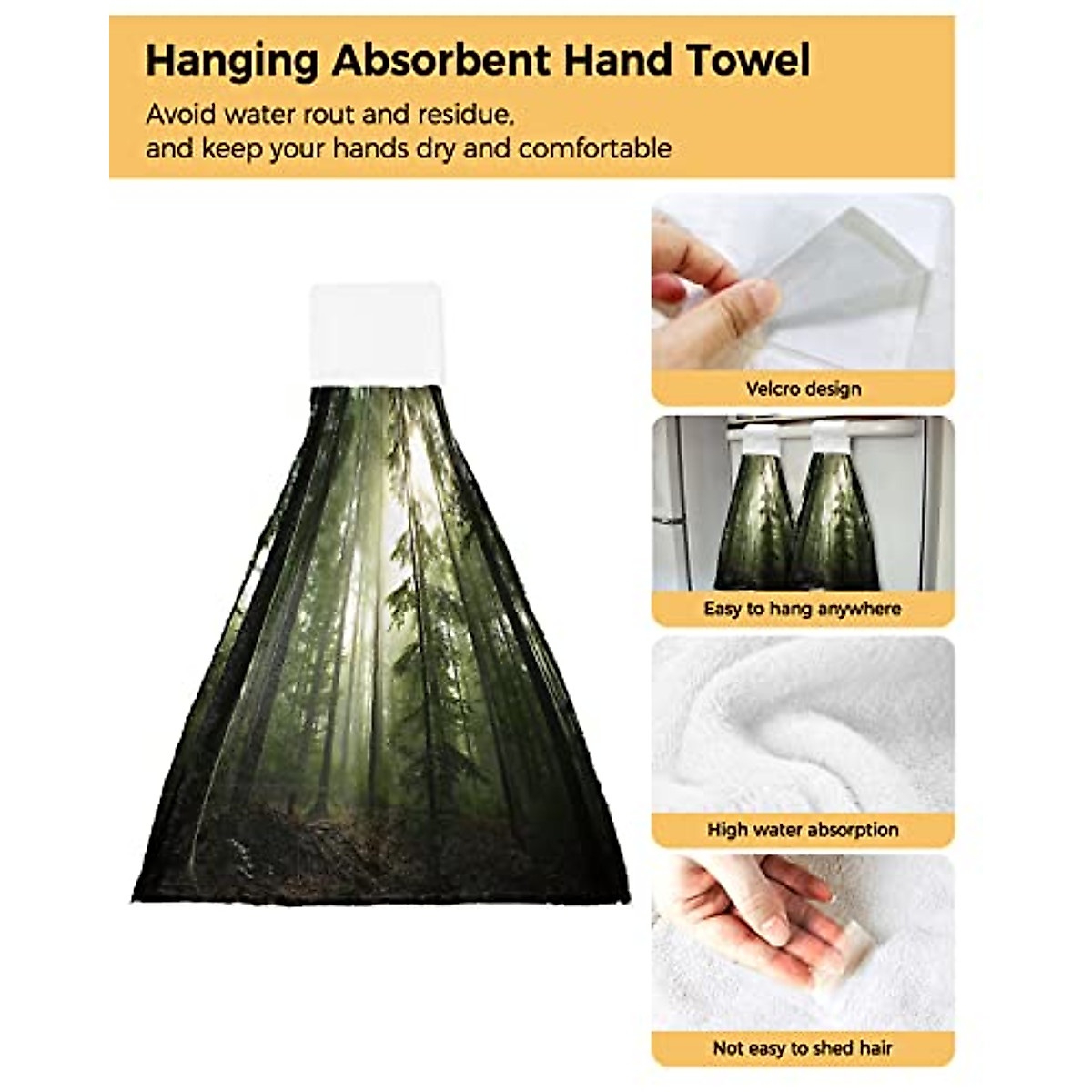 Kitchen Towels with Hanging Loop 2 Pack, Green Forest Sunrise Soft Absorbent Hand Towels for Bathroom Bar Home Decor Nature Tree Dish Towels Reusable Washable Cleaning Cloth