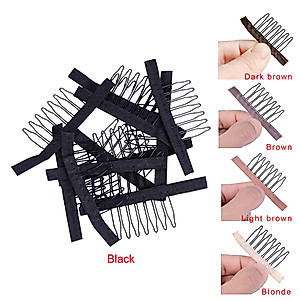 24 Pieces Steel Cloth Wig Combs and Clips Set - 7-Teeth Hair Accessories Tools for Making Wigs and Hairpieces (Black)