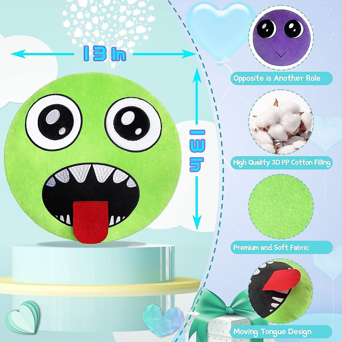 THCHZL Green+Purple Plush 13" Toys Hugging Pillow Double Sided Cute Plush Toys Puppets Soft Stuffed Animal Cushion Decoration Summer Birthday Best Gift for Kids Girls Boys Game Fans