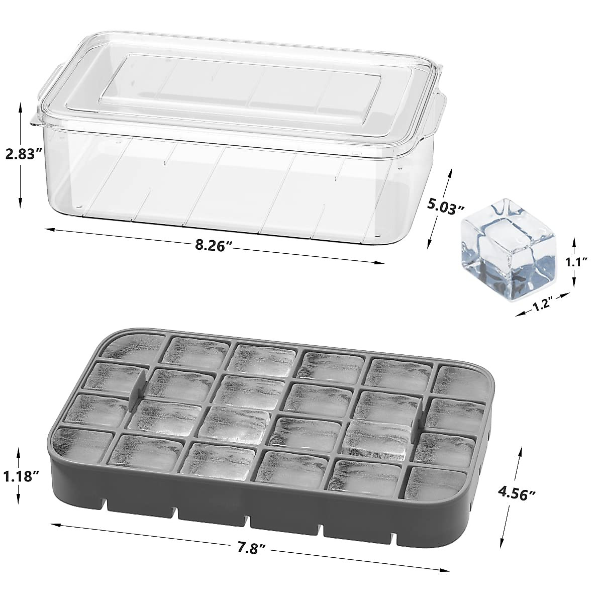 Ice Cube Tray with Lid and Bin, ROTTAY Ice Trays for Freezer, Easy-release 48 Small Nugget Silicone Ice maker with Ice Bucket, Ice Cube Storage Container Set for Chilled Drink, Cocktail,Gray…