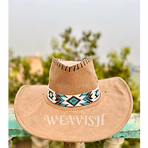 Weavish Beaded Hatband Native American Style Southwestern Cowboy Rode Handmade Head/Hat Band Collection [ ] (White,turquoise)