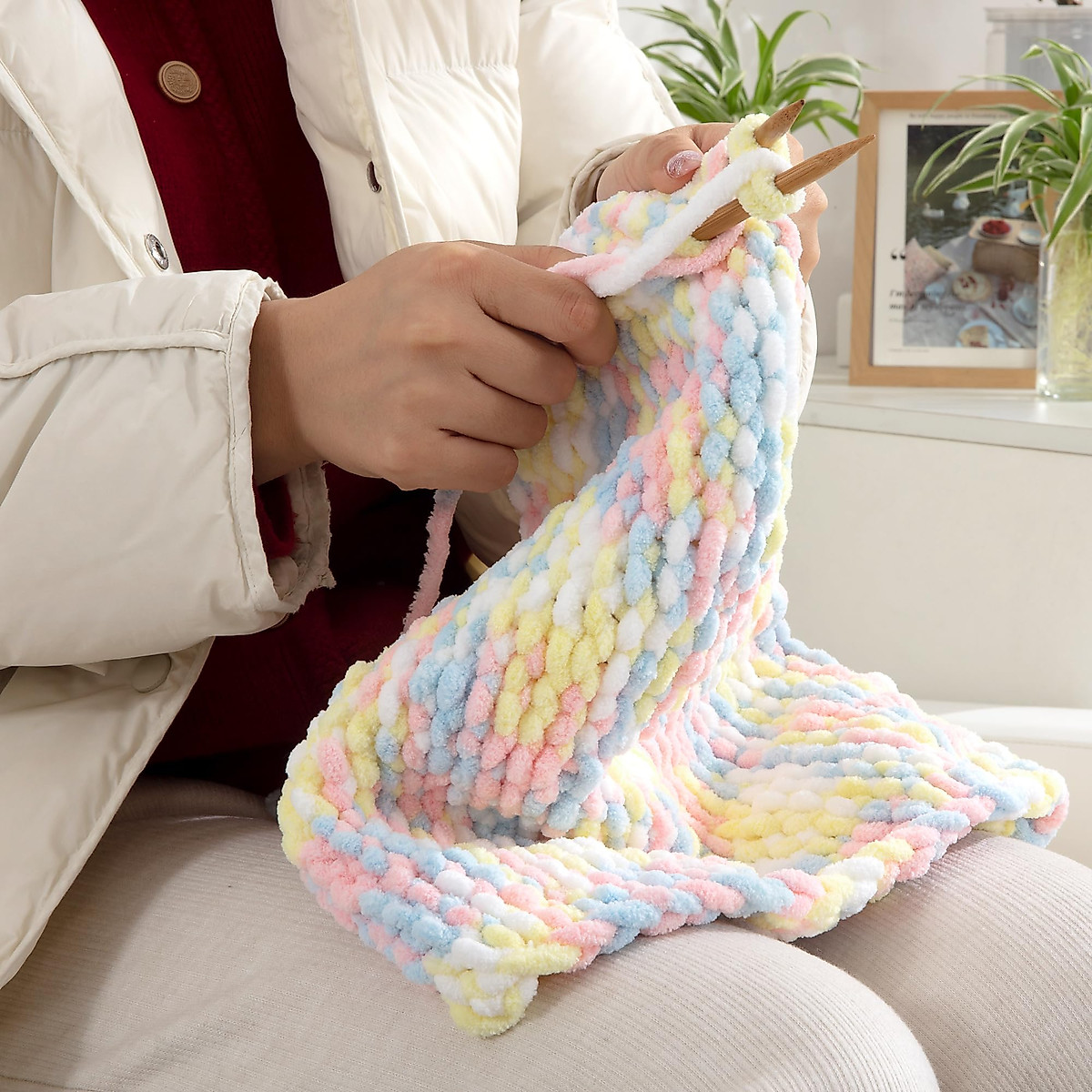 HOMBYS 6 Pack Velvet Baby Blanket Yarn for Crocheting, Super Bulky Tie Dyed Soft Chenille Rainbow Yarn for Knitting,Weaving DIY Craft,Toy Doll,Pink Multi Colored, 6 Skeins (55 yds,3.5 oz Each Skein)