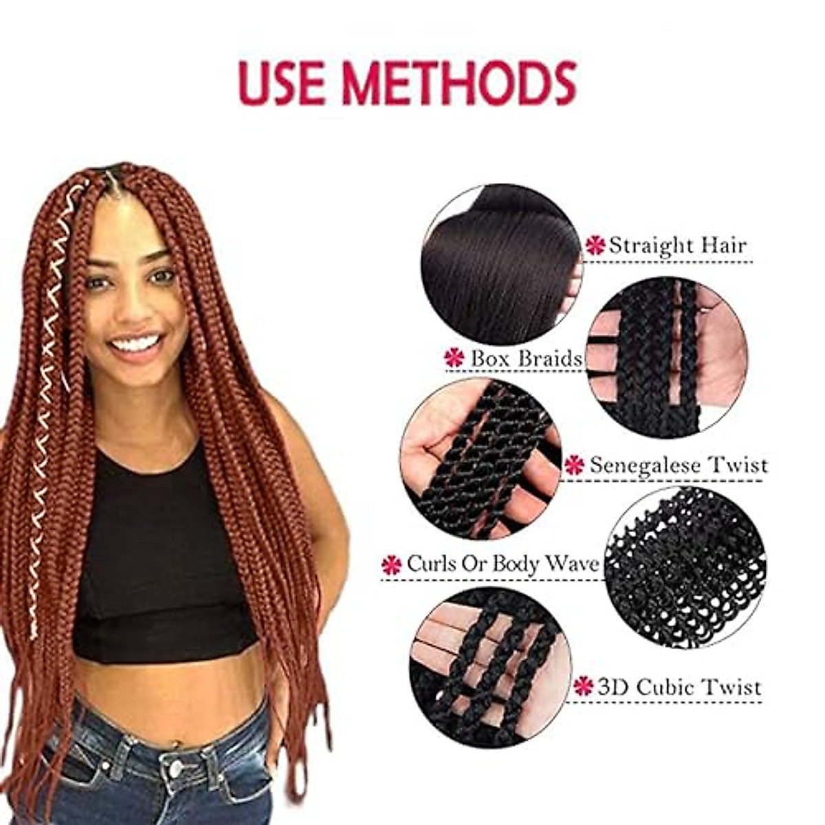 Remy Blue Pre Stretched Braiding Hair, 26 Inch 6 Packs Ginger Braiding Hair Professional Box Braiding Hair Itch Free, Hot Water Setting Twist Synthetic Braiding Hair Extensions(26, 350#)