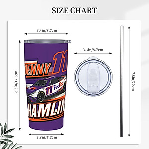 XCSEZ Denny Hamlin 11 20 Oz Stainless Steel with Lids Coffee Thermal Cup Double Wall Mug Metal Straw and Brush Durable for Hot Cold Drinks