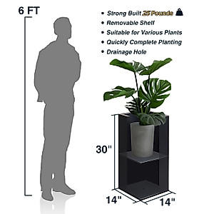 Wallowa Metallic Heavy Tall Outdoor/Indoor Planter Box 14Lx14Wx30H Inches Rectangular Large Flowerpot, Tall Metal Planter Box for Front Porch ‎25 Pounds, No Assembly Required, Black, 1 Pack