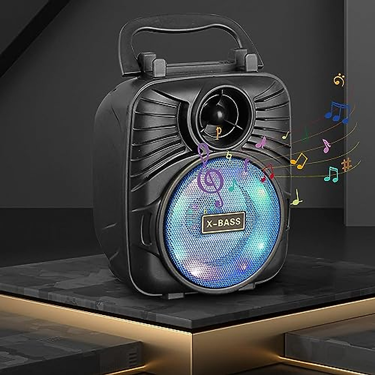 Wireless Bluetooth Speaker, Portable Speaker with Coloured Running Lights Bluetooth Speaker, Wireless Compact Audio Subwoofer 360° Surround Sound with TFC Card, AUX Cable, USB Flash Card (Blue)