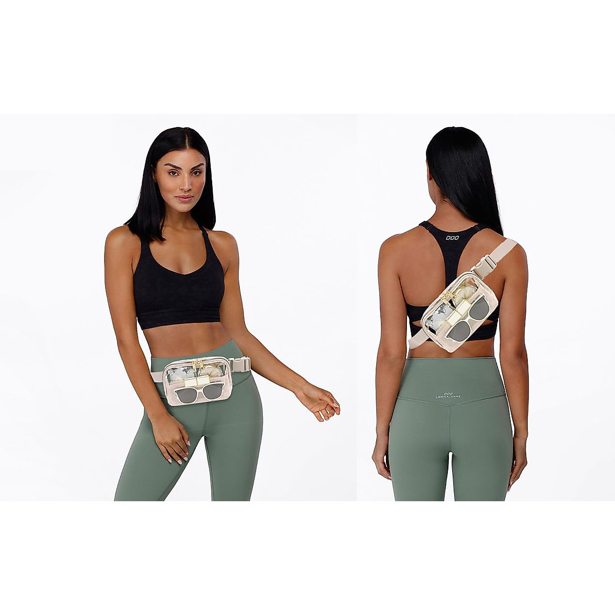 Clear Belt Bag Clear fanny pack stadium approved for Women Men with Adjustable Strap Clear Crossbody Bag Waist Bag for Concerts Sports Travelling Hiking Running (BEIGE)