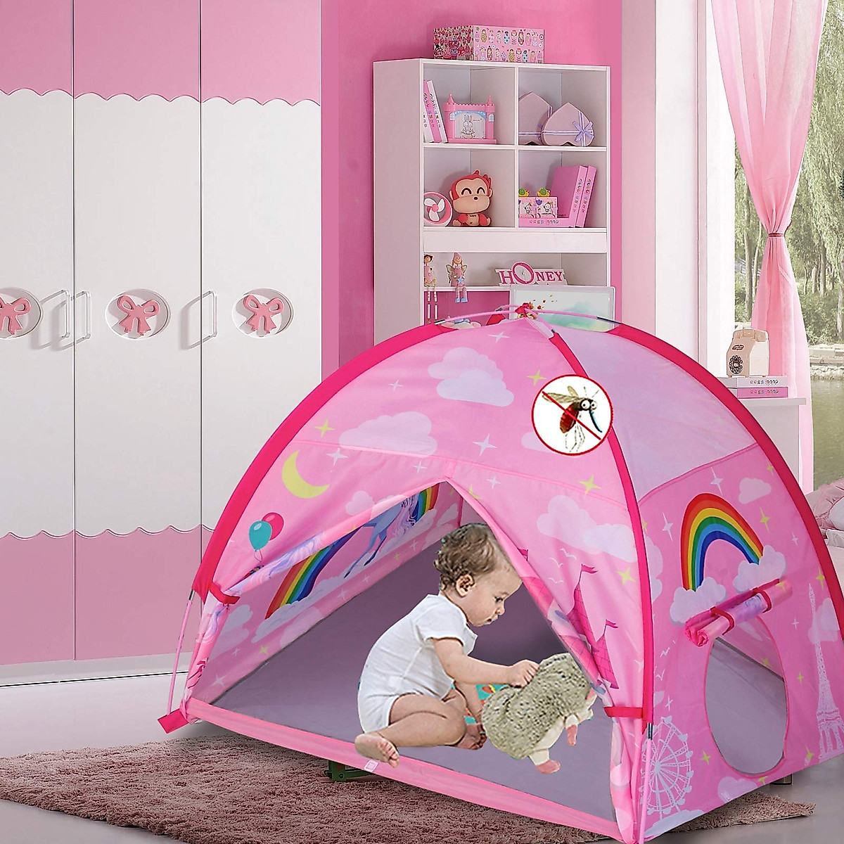 MountRhino Kids Play Tent 48”x48”x42” Pink Unicorn Princess Playhouse Tent for Kids Indoor Outdoor Children Dome Tent for Girls Boys Camping Playground Perfect Kid’s Gift