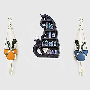 Cat in The Moon Crystal Wooden Shelf,Cat-Shaped Crystal Wooden Shelf, Multipurpose Storage Rack, Bed Room Display Crystals Stone, for Small Plant and Art Gothic Room Ornaments