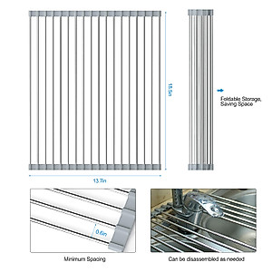 Dish Drying Rack, 2 Pack Roll up Drying Rack, Foldable Utensil Plates Holders, Multipurpose Over Sink Dish Rack Rustproof Silicone Dish Drainers Heat Resistant Mat for Kitchen(18.5x13.8inch)