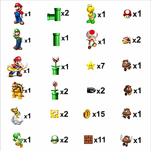 DEKOSH Super Mario Wall Decals - Complete Set of Large Mario Bros Build a Scene Peel & Stick Wall Stickers