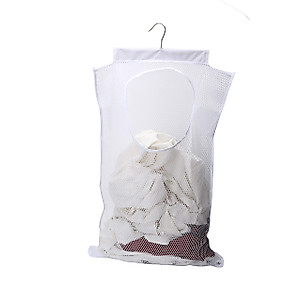 Dearjana Door-Hanging Mesh Laundry Hamper Bag, Space Saving Corner Small Laundry Basket Dirty Clothes Hamper with Rotating Metal Hanger for Apartment, RV, Camper, Cabin, College Dorm Use(White)