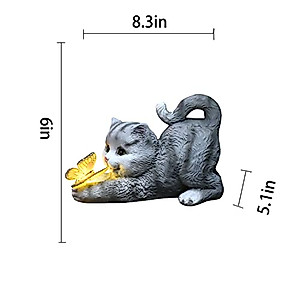 Solar Garden Statue Cat,Garden Figurine Outdoor Decoration with Cat Holding Butterfly for Yard,Patio,Lawn Art Decoration,Housewarming Gift