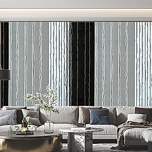 TAOHULIN 17.7" x 196" Black and Gray Stripe Contact Paper Peel and Stick Shelf Liner Stripe Pattern Self Adhesive Wallpaper for Cabinets Dresser Drawer Table Cupboard Walls Furniture Countertop