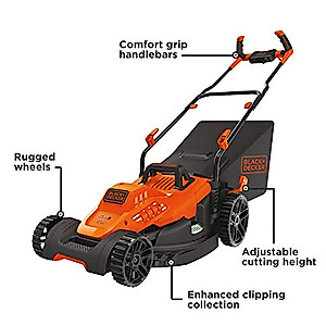 BLACK+DECKER Electric Lawn Mower, 12-Amp, 17-Inch (BEMW482BH)