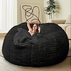 HDMLDP Bean Bag Chair for Adults Kids Without Filling Comfy Fluffy Giant Round Beanbag Lazy Sofa Cover for Reading Chair Floor Chair, 7FT, Black