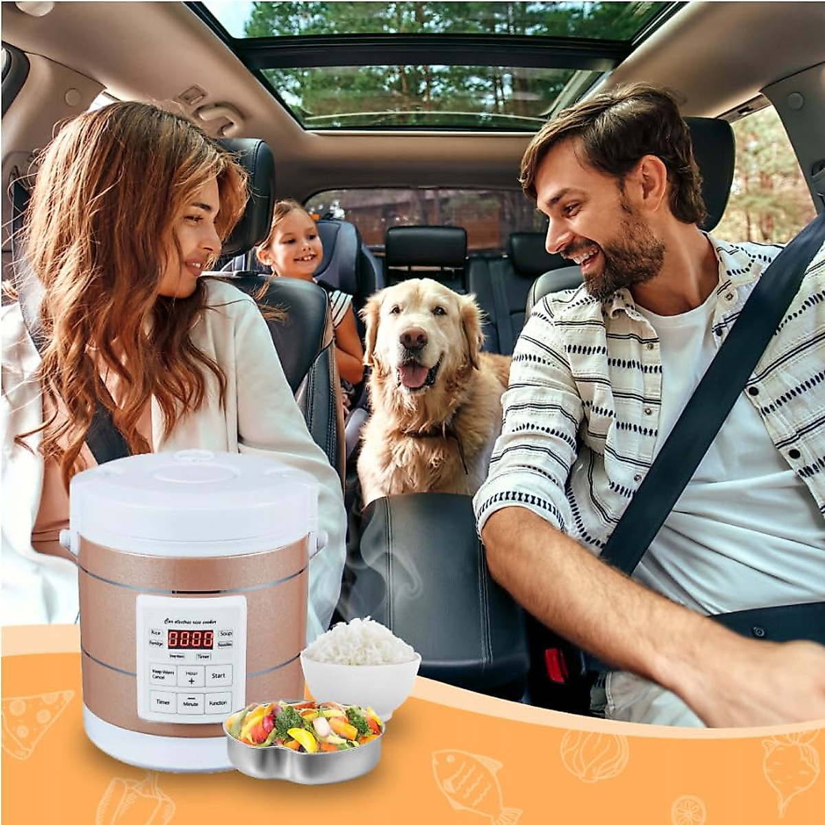 AMIEROUS 1.6L rice cookers (car cooker 12v-24v Gold)