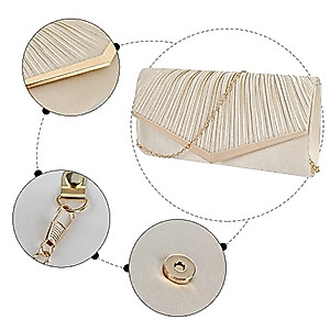 ZLM BAG US Satin Evening Bag Pleated Envelope Clutch Purse Wedding Party Prom Dress Handbag with Detachable Chain