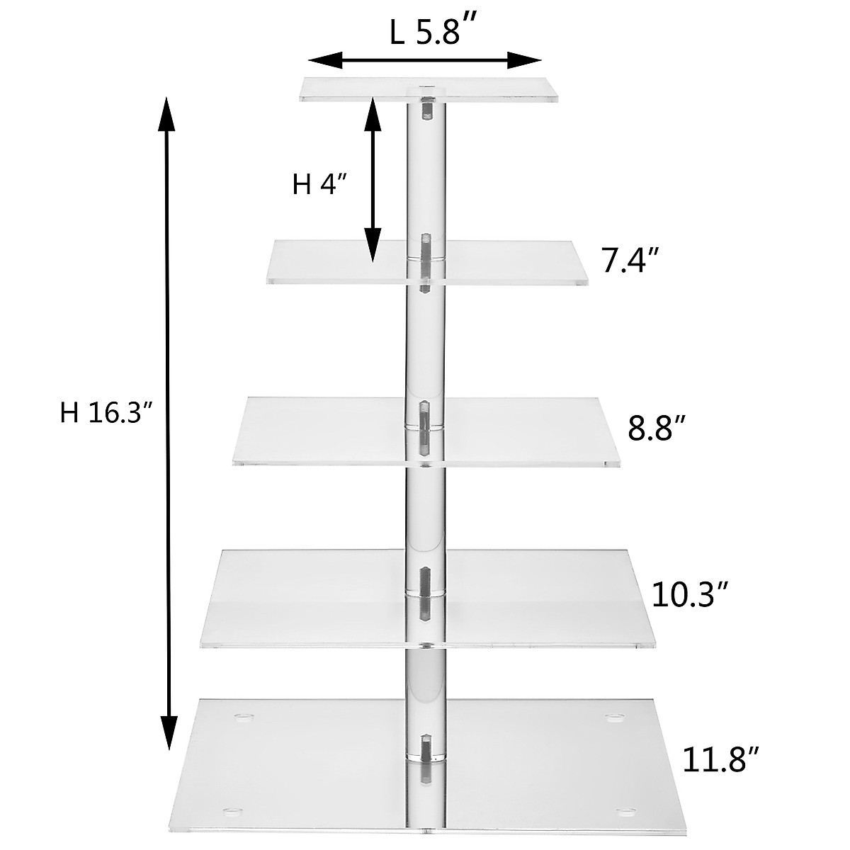YestBuy 5 Tier Square Acrylic Cupcake Tree Tower Display Stand Display for Pastry Wedding Birthday Party (4" between 2 layers)