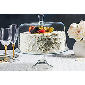 Footed Cake Plate - with Dome - Classic Clear Collection - for Cake - Cheese - Fruit - Plate is 13" Diameter - Dome is 11.5" Diameter - Made in Europe - by Barski