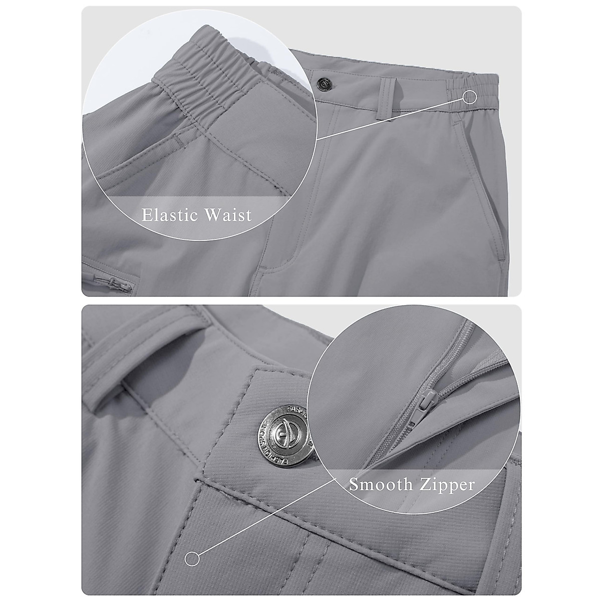 MAGCOMSEN Summer Pants for Men Hiking Water Resistant Lightweight Fishing Camping Pants Light Grey