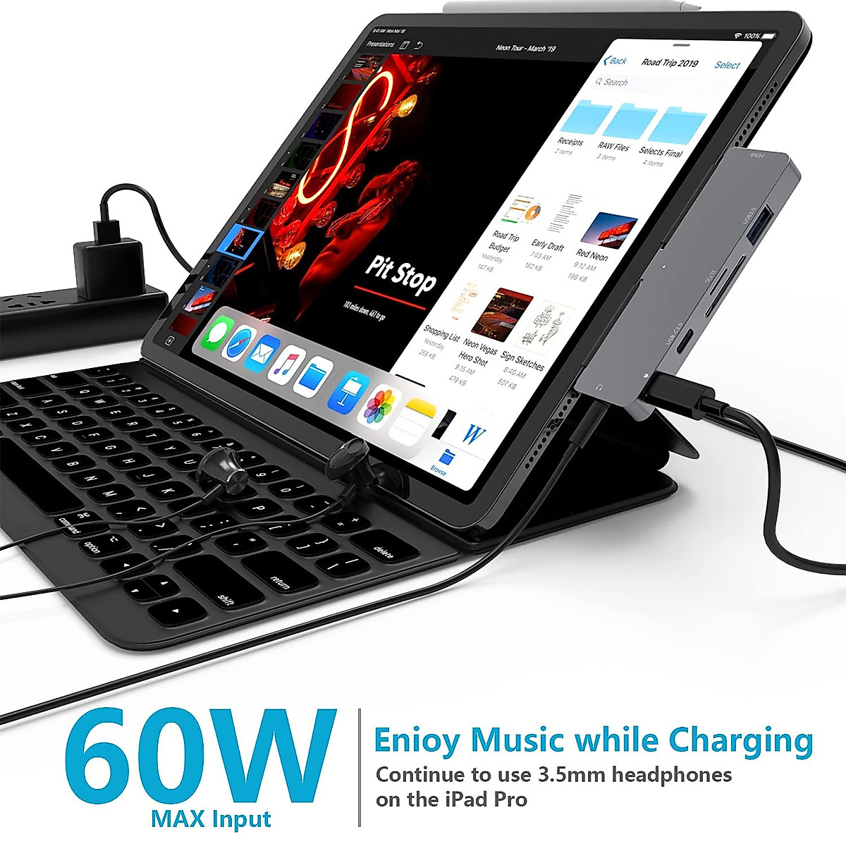 iPad Pro USB C Hub, 4K 60Hz HDMI 7-in-1 Adapter for iPad Pro M2 12.9 11 inch iPad Air 5 Docking Station, USB-C PD, SD/TF Card Reader, USB 3.0, 3.5mm Headphone Jack, iPad Mini 6 Accessories