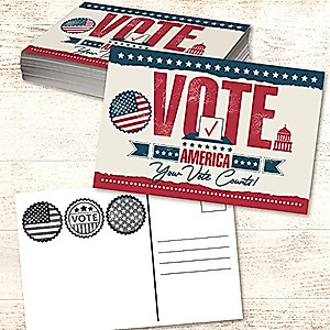 Vote Postcards Bulk - Your Vote Counts - Set of 100 - 4x6 Standard Size - US Flag Post Card Political Activism, Great Election Supplies, Fun and Eye-Catching Design Postcards for Family and Friends