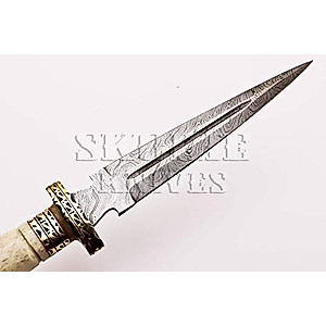 Skokie Knives Hand Made Damascus Steel Hunting Dagger Knife Handle Original Camel Bone with Perfect Grip