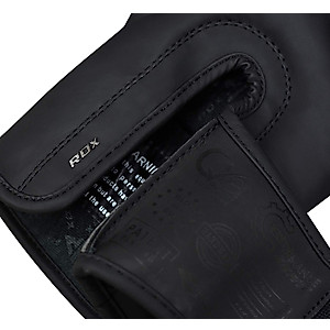 RDX Boxing Gloves Sparring Muay Thai Pro Training, Maya Hide Leather, Kickboxing Heavy Punching Bag Focus Mitts Pads Double End Ball Workout, MMA Fitness Gym Bagwork, Ventilated Palm, Men Black