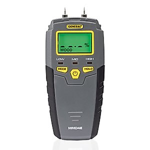General Tools MMD4E Digital Moisture Meter, Water Leak Detector, Moisture Tester, Pin Type, Backlit LCD Display With Audible and Visual High-Medium-Low Moisture Content Alerts, Grays