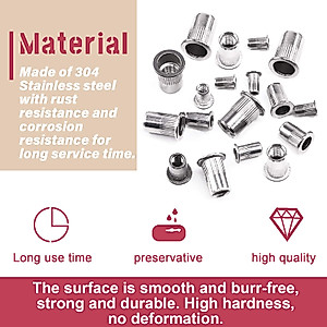 Hilitchi 5 Sizes Stainless Steel Rivet Nuts Threaded Insert Rivnuts 8-32, 10-24, 1/4-20, 5/16-18, 3/8-16 for Automotive Furniture Decoration Electrical and Industrial Products (85Pcs, SAE)