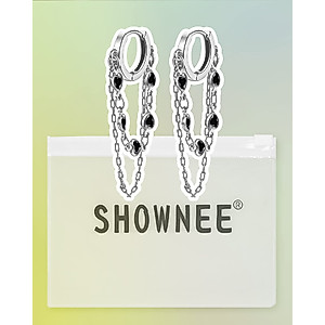 Shownee Silver Hoop For Women, Cubic Zirconia Chain Hoop Hypoallergenic Small Huggie Hoop Earrings Fashion Jewelry Friendship Gift