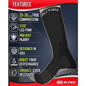 BLITZU Compression Socks Men, Knee High Socks For Women 20-30 mmhg. Best Compression Stockings For Leg Pain Relief, Better Blood Flow & Circulation For Pregnant & Nurse WHITE S