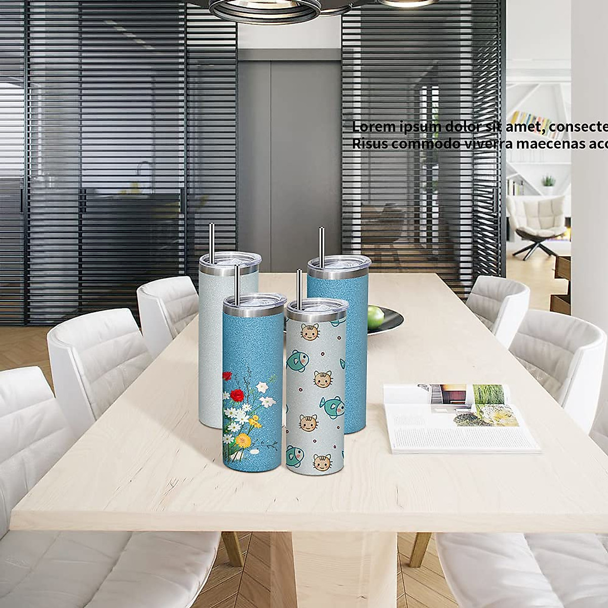 AGH 20 oz Sublimation Tumblers Glitter Tumbler Set, 4 pack Insulated Skinny Tumblers Bulk with Lid and Metal Straw, Stainless Steel Double Wall Coffee Mug for Iced Hot Drinks, Beverages