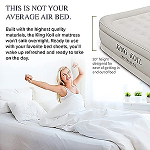 King Koil Luxury Queen Size Air Mattress with Built-in Pump, Plush Top, Home Camping Guests Inflatable Airbed, Double High Blow Up Mattress, 1-Year Manufacturer Direct Warranty