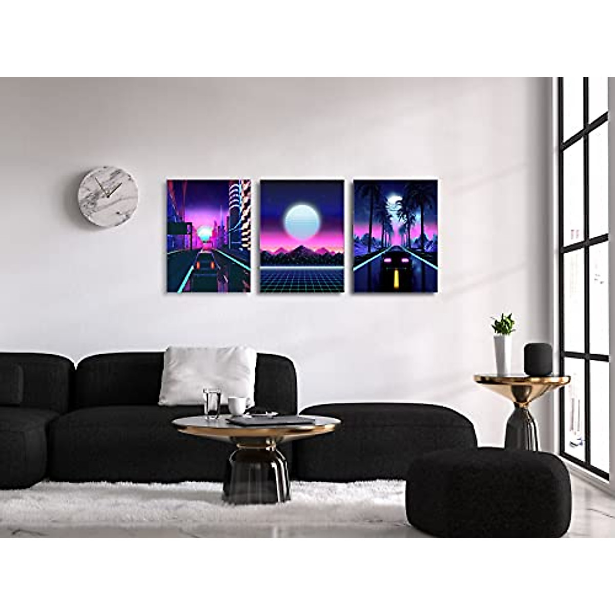 Purple Wall Decor Cool Posters Boy Teen Room Decor Bedroom Decor for Men Wall Art for Living Room Office Decor for Men Canvas Wall Art Retro Vintage Psychedelic 80s Room Decor Car City Wall Art for