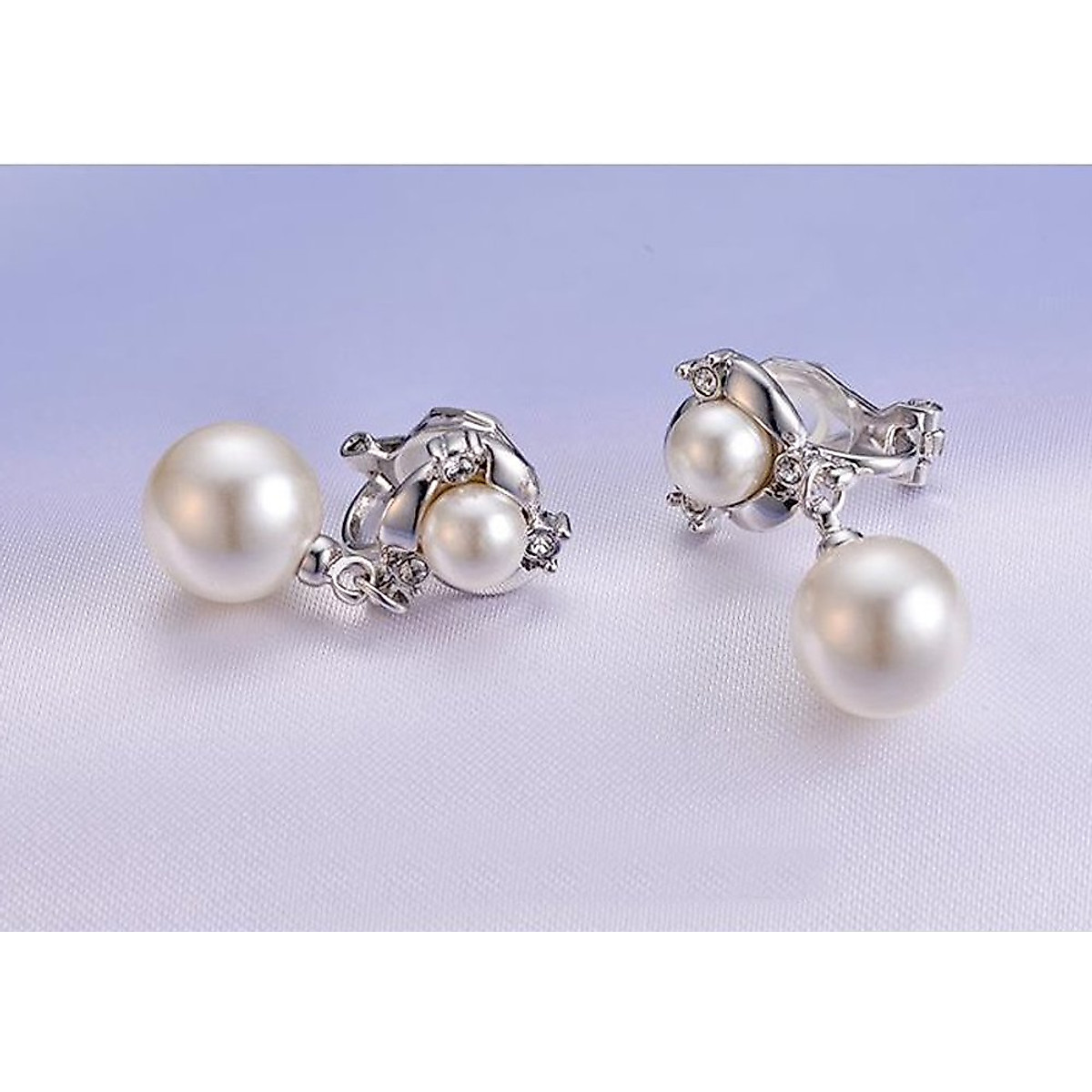 Acefeel Clip On Earring For Women White Pearl Non Pierced Clip Earrings