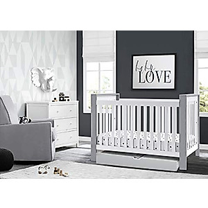 Delta Children Miles 4-in-1 Convertible Crib, Greenguard Gold Certified, Bianca White/Textured Cloud