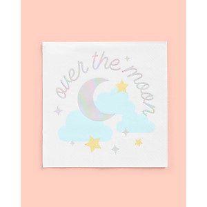xo, Fetti Over the Moon Napkins - 3-ply, 50 pcs | Baby Shower Decoration, Kids Birthday Tablescape, Gender Reveal Party, Mom to Be Dinner Setting, Bday Decor