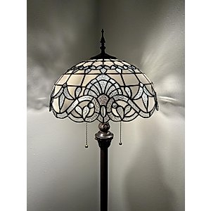 enjoy decor lamps Tiffany Floor Lamp White Stained Glass Baroque Style Lavender LED Bulbs Included for Living Room Dining Room Bedroom 16" D*16" W*64" H