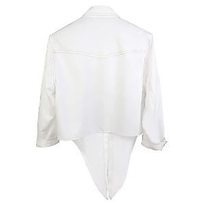 SeekMe Womens Denim Shirts Tie Front Crop Top Button Down Chambray Jean Shirts(0130-White-XXL-QB)