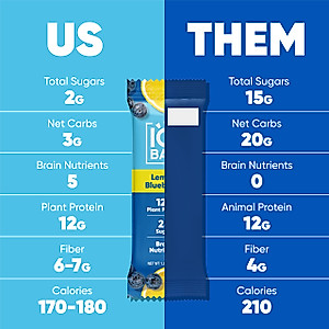 IQBAR Brain and Body Plant Protein Bars - Fruit Lovers Variety - 12 Count, Low Carb, High Fiber, Gluten Free, Vegan Snacks - Low Sugar Keto Bar Pack