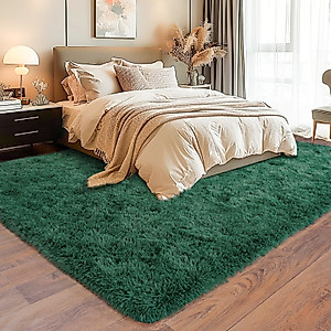 Dssimo Super Fluffy Area Rug for Bedroom, 4x6 Feet Modern Shag Green Rugs, Soft and Cozy Plush Carpet for Kids,Girls Boys and Teens Decorations for Living Room Dorm Nursery Classroom, Dark Green