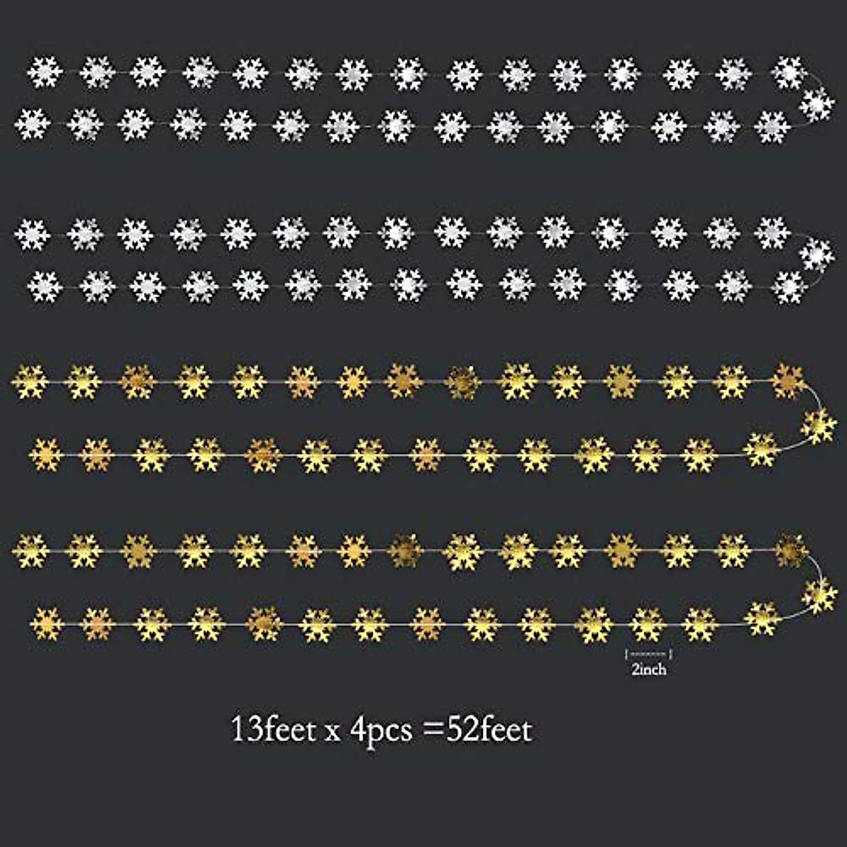 Winter Wonderland Shining Silver Gold Snowflakes Garland Kit Christmas Hanging Decoration Winter Wonderland Party Decor Kids Frozen Birthday Christmas Tree Decor/New Year/Baby Shower