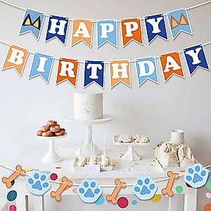 Stcomart Pre-Strung Blue Dog Happy Birthday Banner - No DIY Required, 6ft Multi-Color Letters for Kid Boy and Girl Blue Dog Happy Birthday Party Supplies