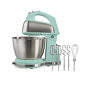 Hamilton Beach Classic Stand and Hand Mixer, 4 Quarts, 6 Speeds with QuickBurst, Bowl Rest, 290 Watts Peak Power, Blue (64658)
