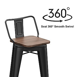 Changjie Furniture 30 Inch Swivel Bar Stools Set of 4 Counter Height Swivel Bar Stools with Backs Industrial Barstools for Kitchen (Swivel 30 inch,Matte Black Wooden)